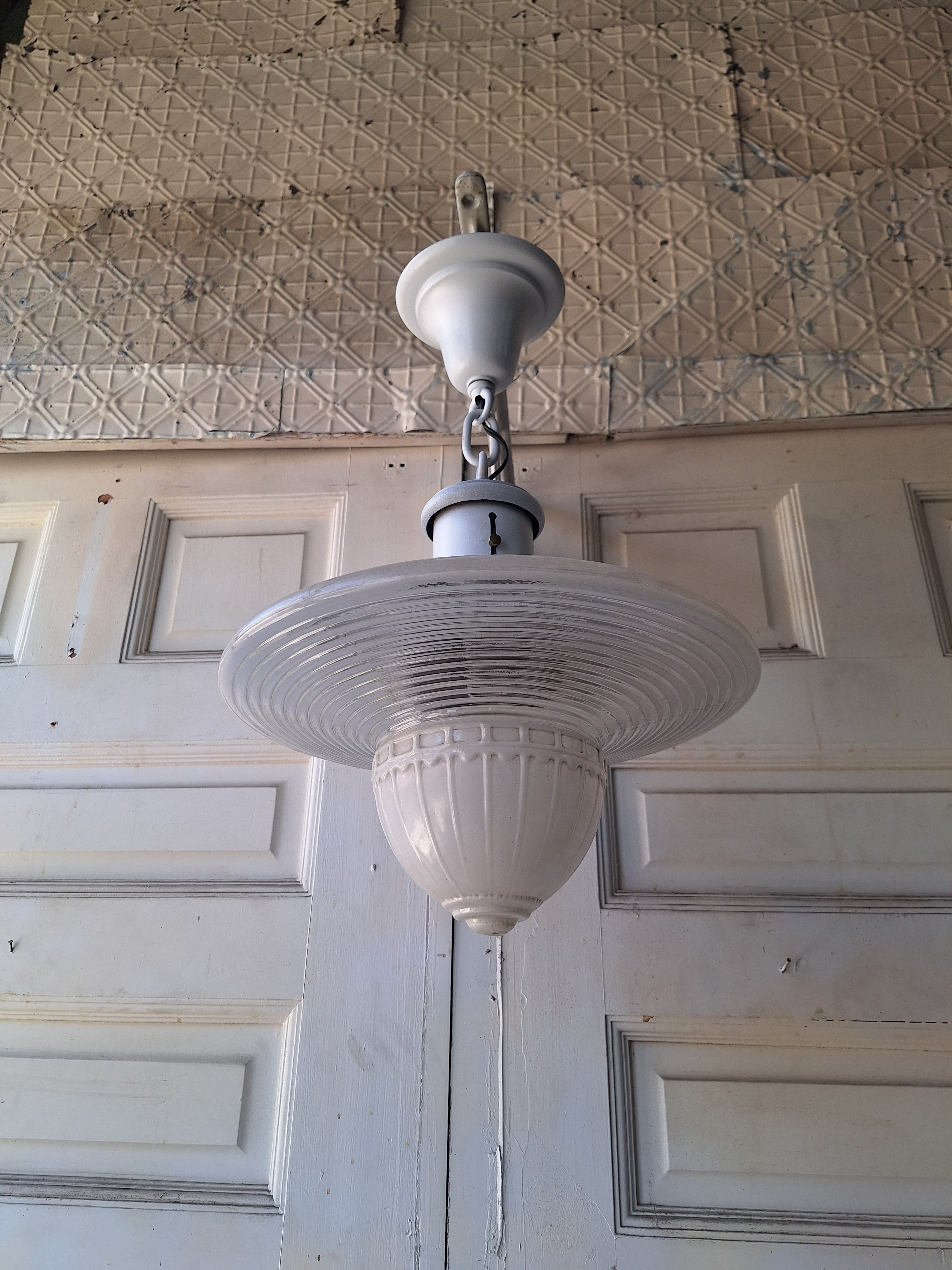 Industrial Style Ribbed Glass Acorn Porch Light, White and Clear Glass ...