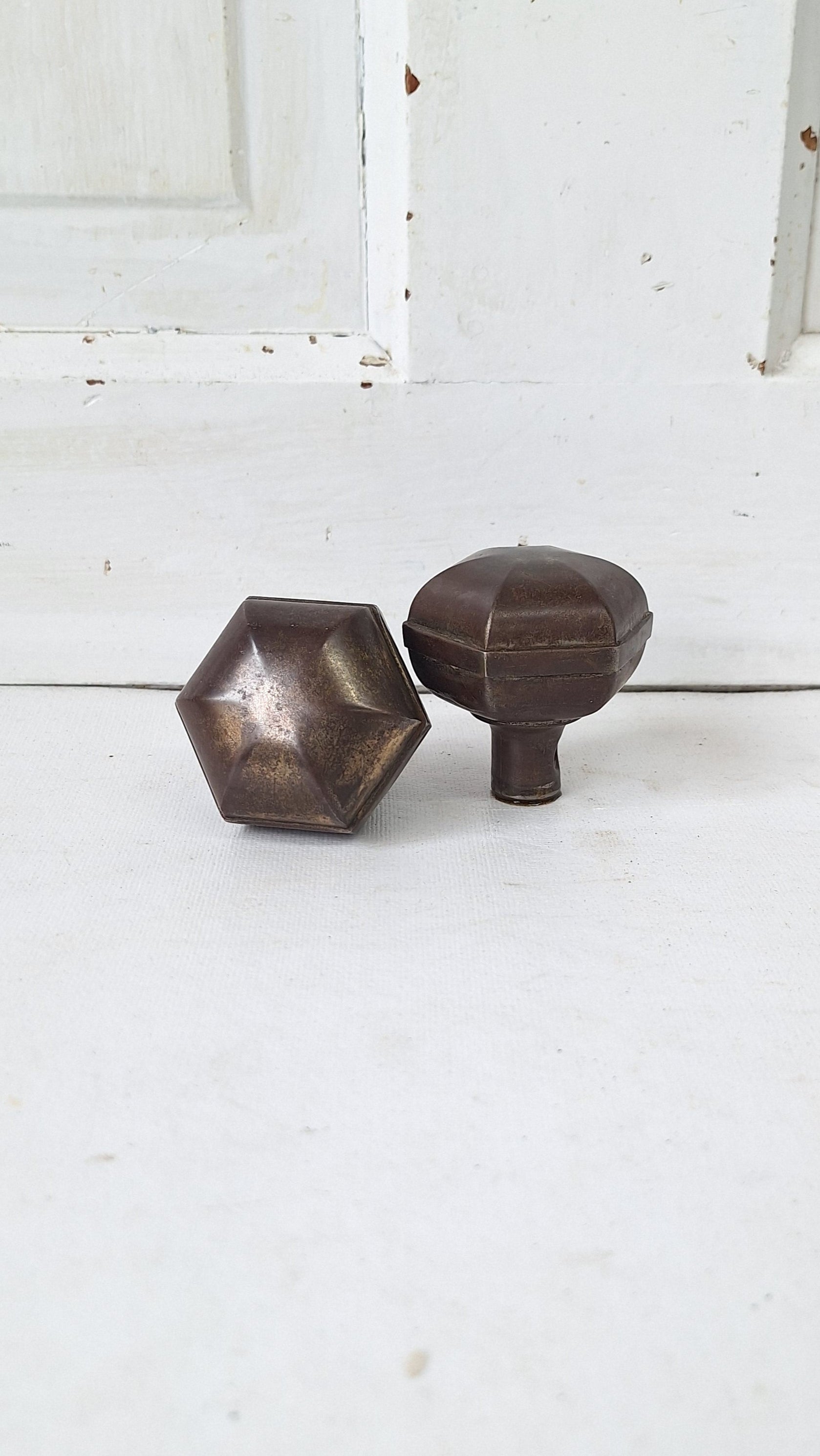 Pair of Hexagon Door Knobs, Stamped Steel Knobs, Antique Door Knobs, A ...