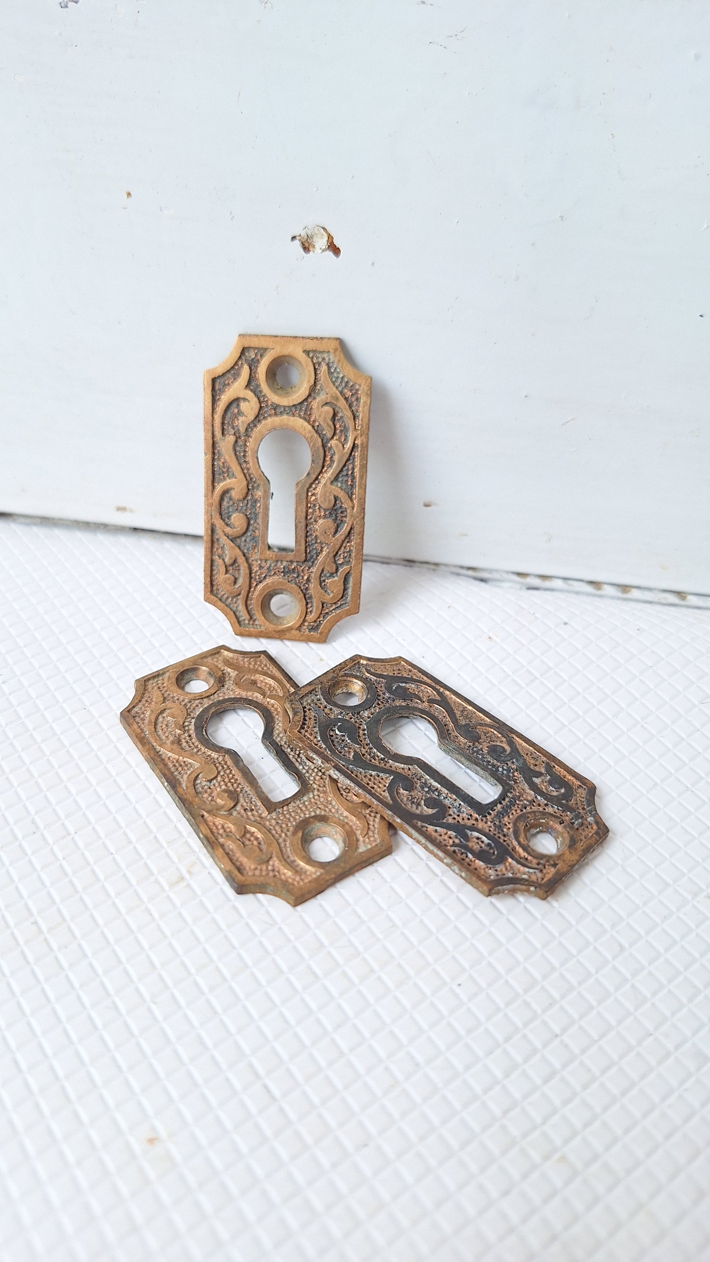 One Victorian Escutcheon, Bronze Key Hole Cover Plate, Fancy Scroll De ...