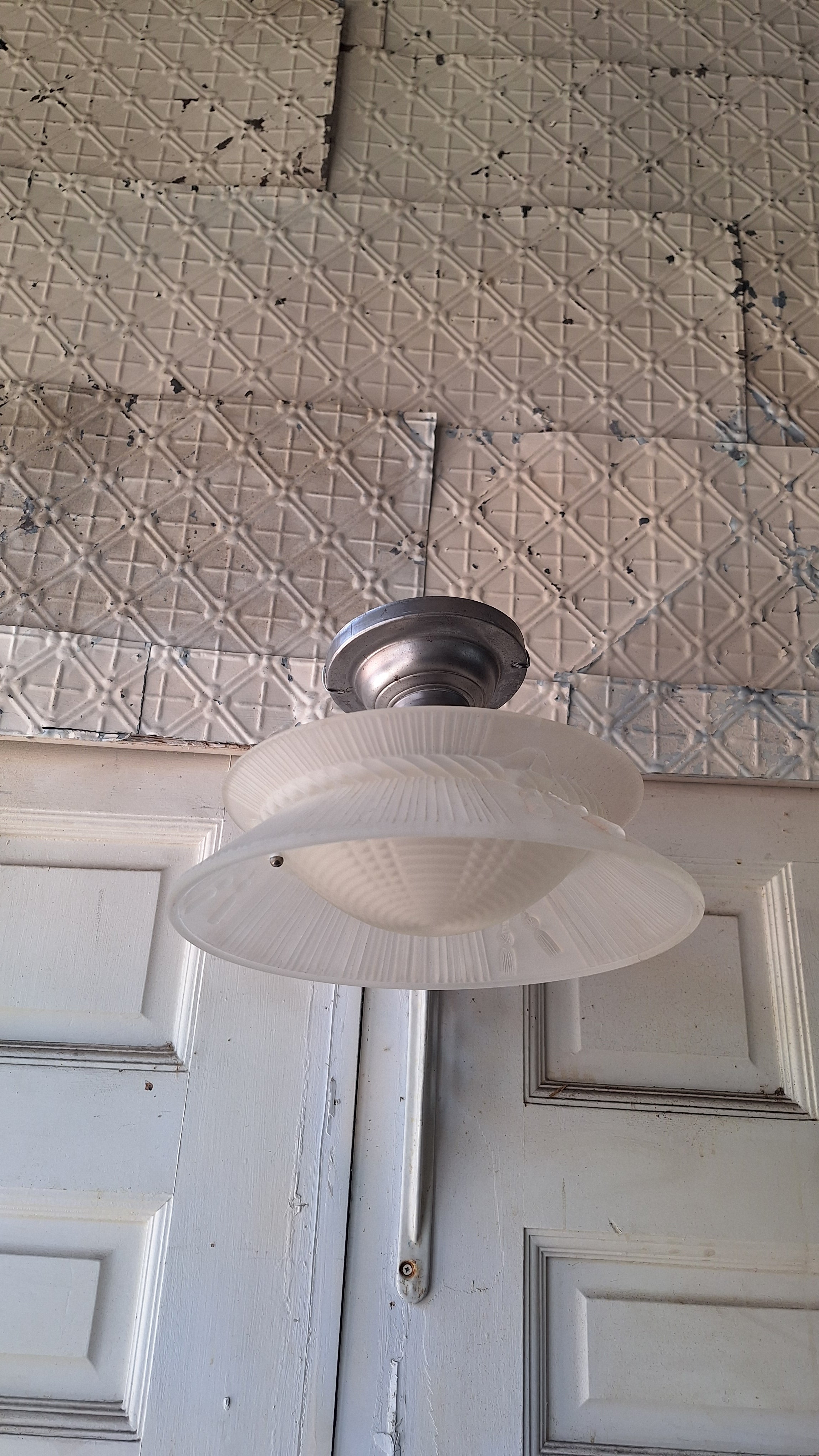 Molded Glass Shade Three Chain Art Deco Light, Semi Flush Antique Ligh ...